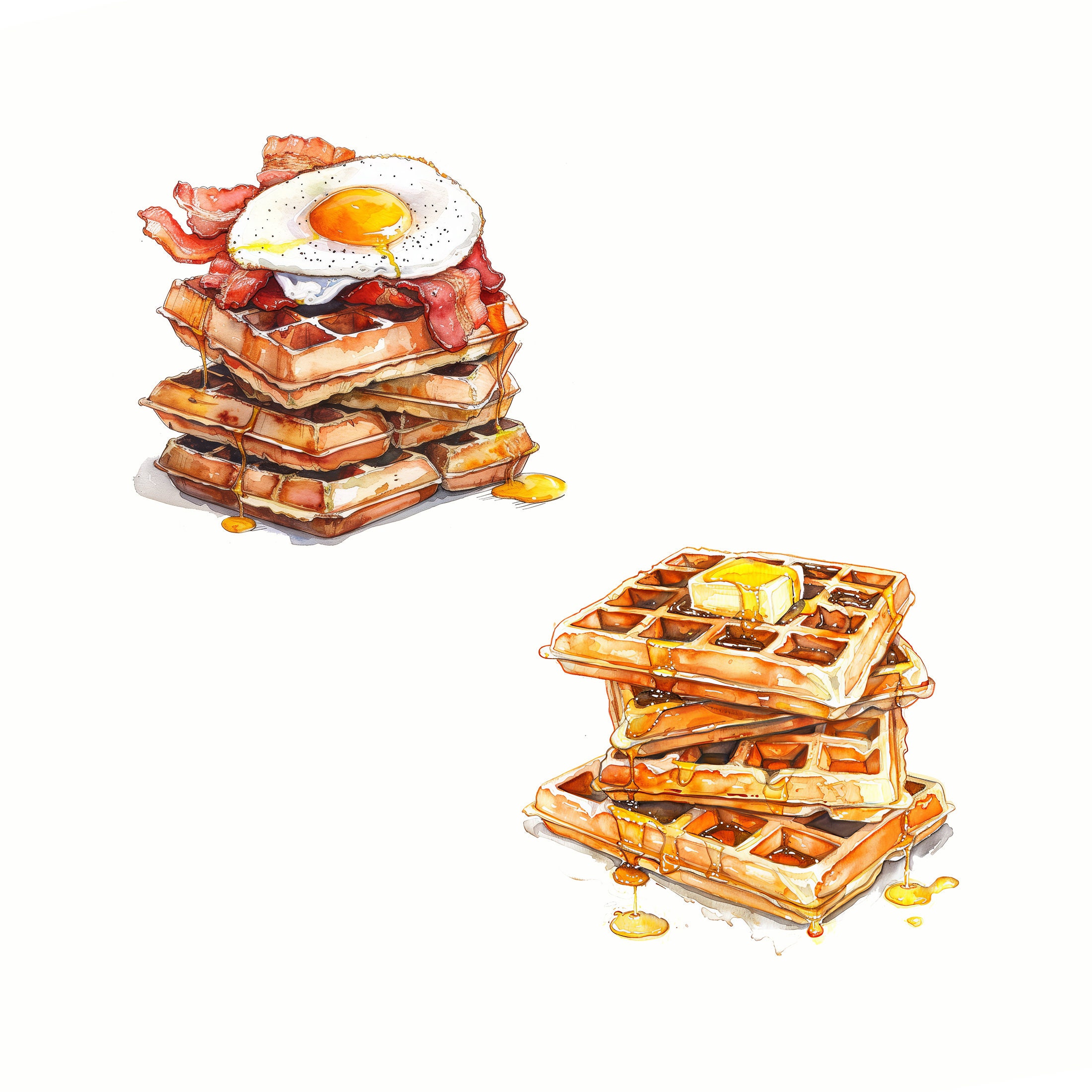 Watercolor Waffle Clipart, Chicken and Waffles, Sweet Waffles, Savory ...