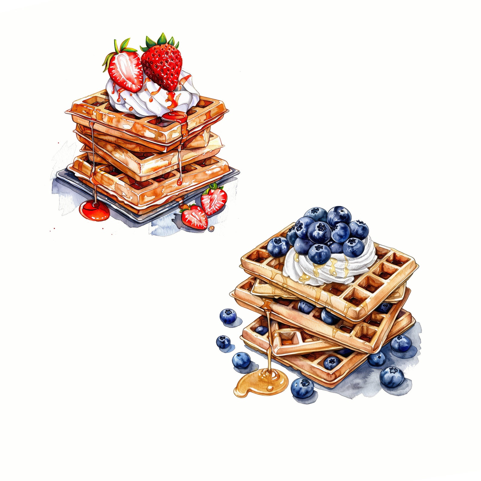 Watercolor Waffle Clipart, Chicken and Waffles, Sweet Waffles, Savory ...