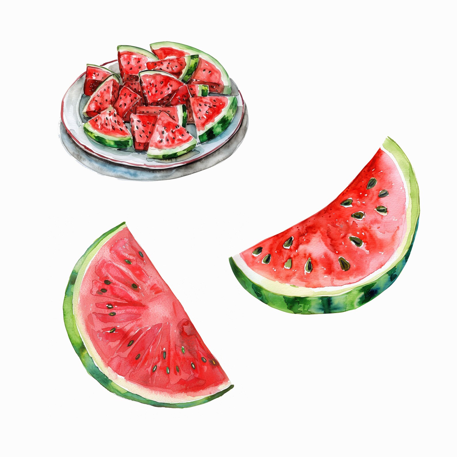 Watercolor Watermelon Clipart Digital Png Summer Fruit Graphics Instant ...