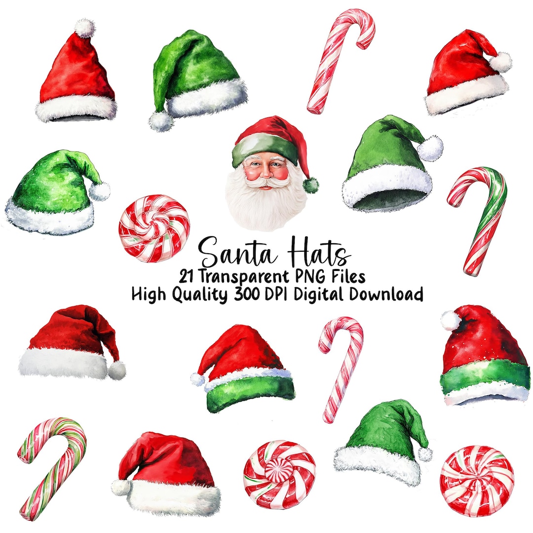 Santa Hats Clipart: Holiday PNG Files (digital Download) - Etsy