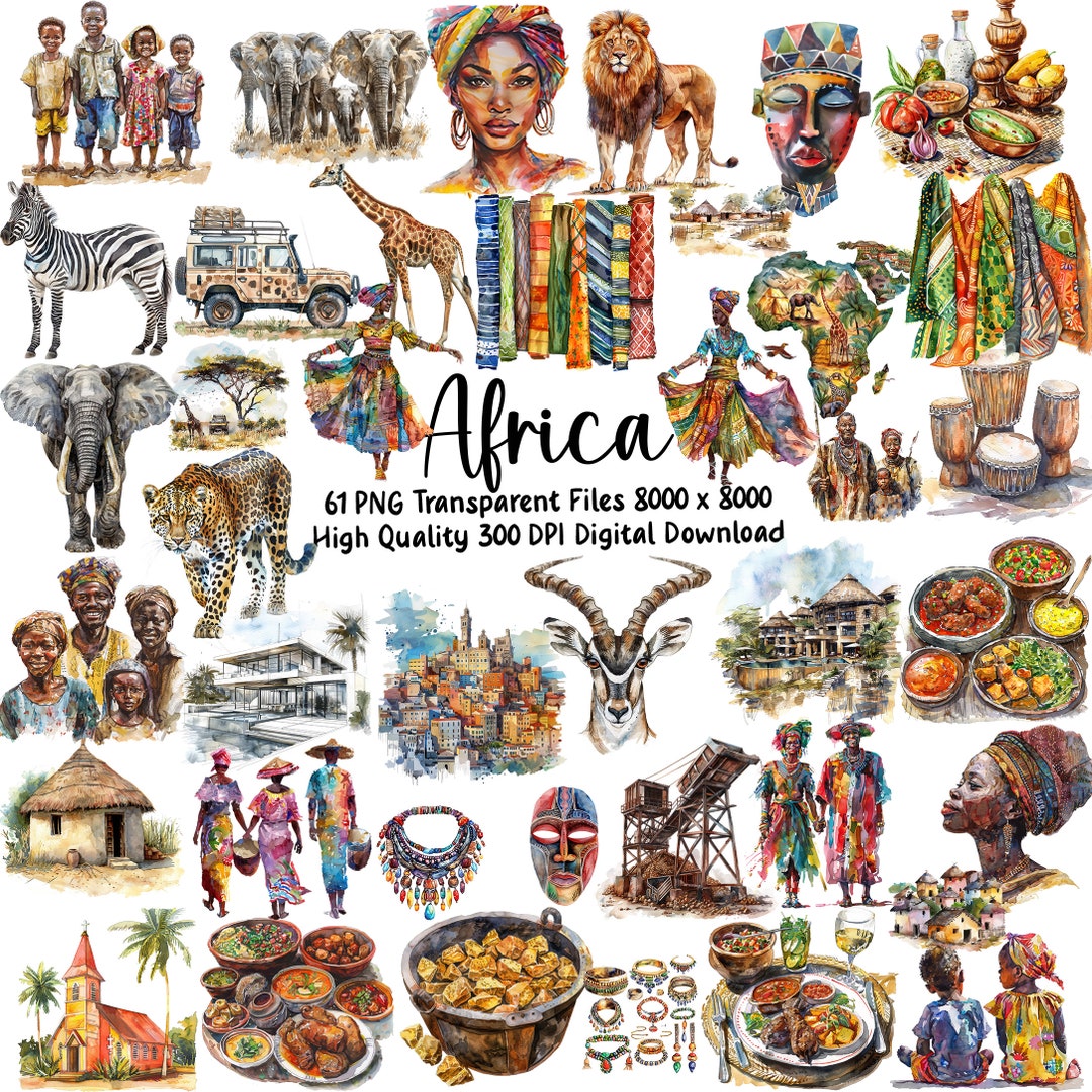 African Animals Clipart: Safari Graphics, Lions, Tigers (PNG Digital ...