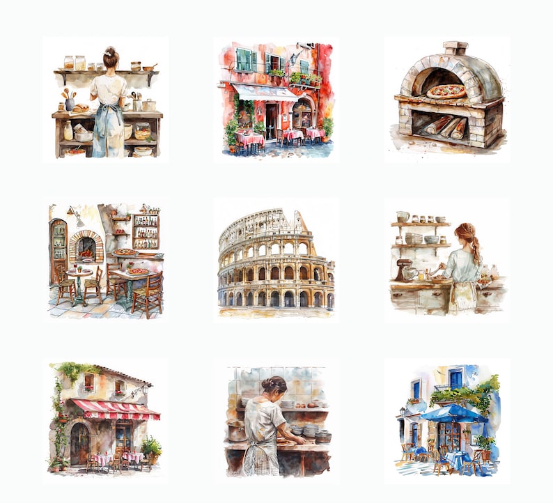 Beautiful Italy, Watercolor Summer Clipart, Travel, Italian Sceneries ...