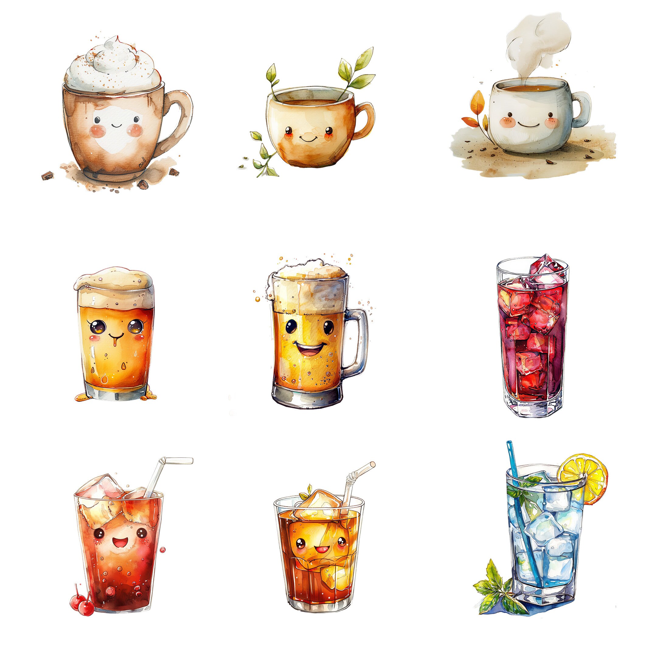 Kawaii Drink Clipart, Cute Beverage Graphics, Kawaii PNG, Adorable ...