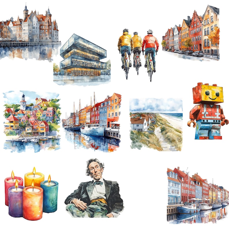 Watercolor Denmark Clipart: Danish Culture PNG Images (digital Download ...