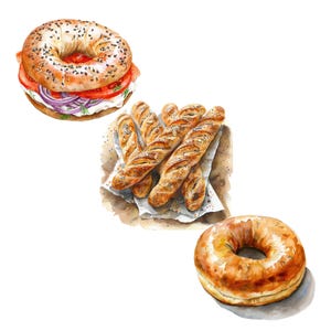 Watercolor Bagel Clipart, Bread Images, Junk Journals, Invitations ...