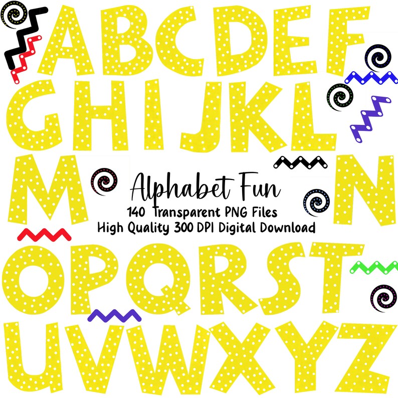 Polka Dot Alphabet Clipart: Doodle Font, Commercial Use (PNG Digital ...