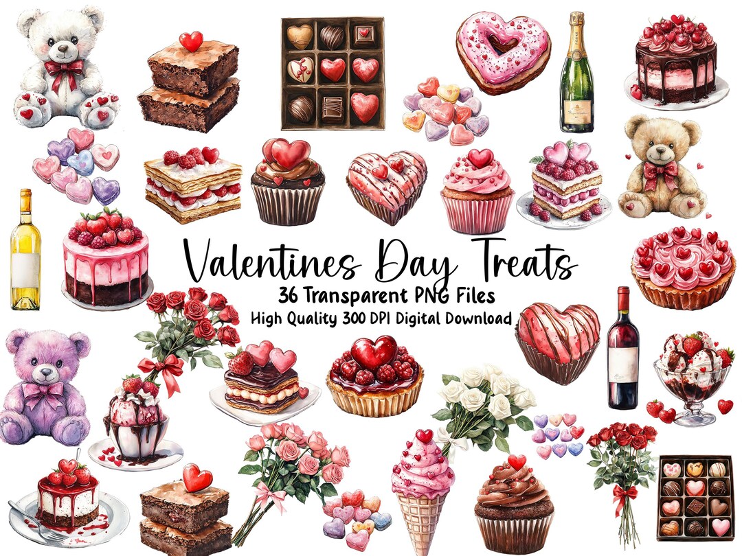Valentine's Day Treats Clipart, Cupcakes, Roses (digital Download) - Etsy