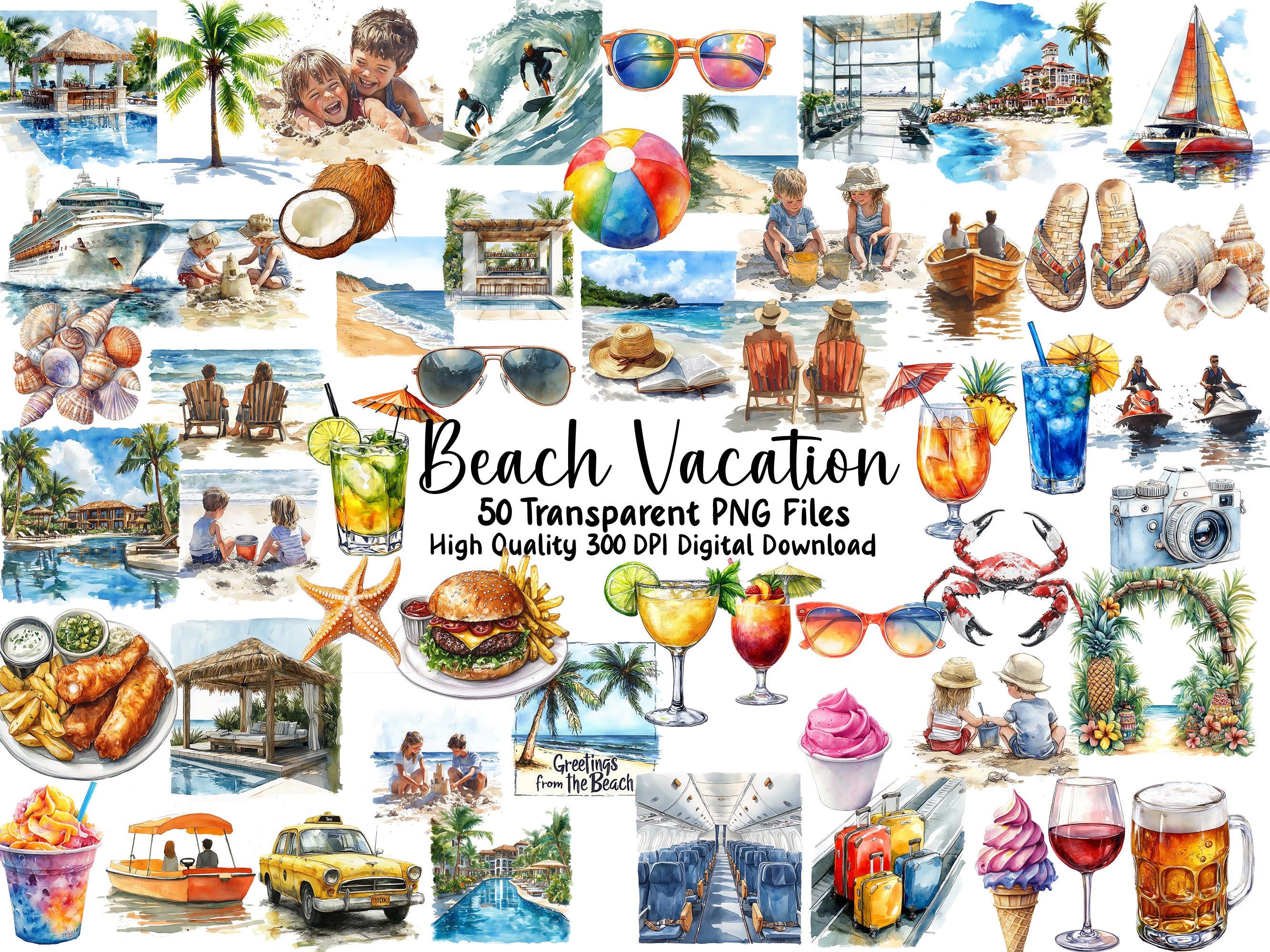 Watercolor Beach Vacation Clipart: Summer Travel Illustrations (digital ...