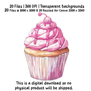 Watercolor Cupcake Clipart, Delicious Delights, PNG Files, Dessert ...