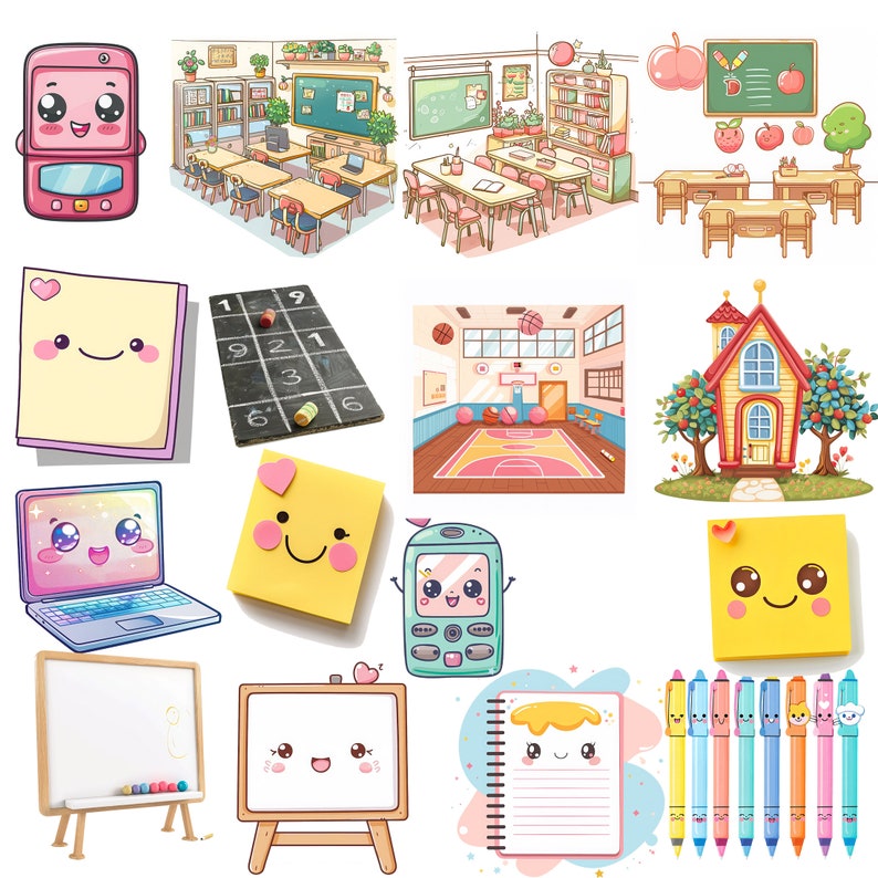 Kawaii School Clipart, Adorable Classroom Graphics, Cute Kawaii Kids ...