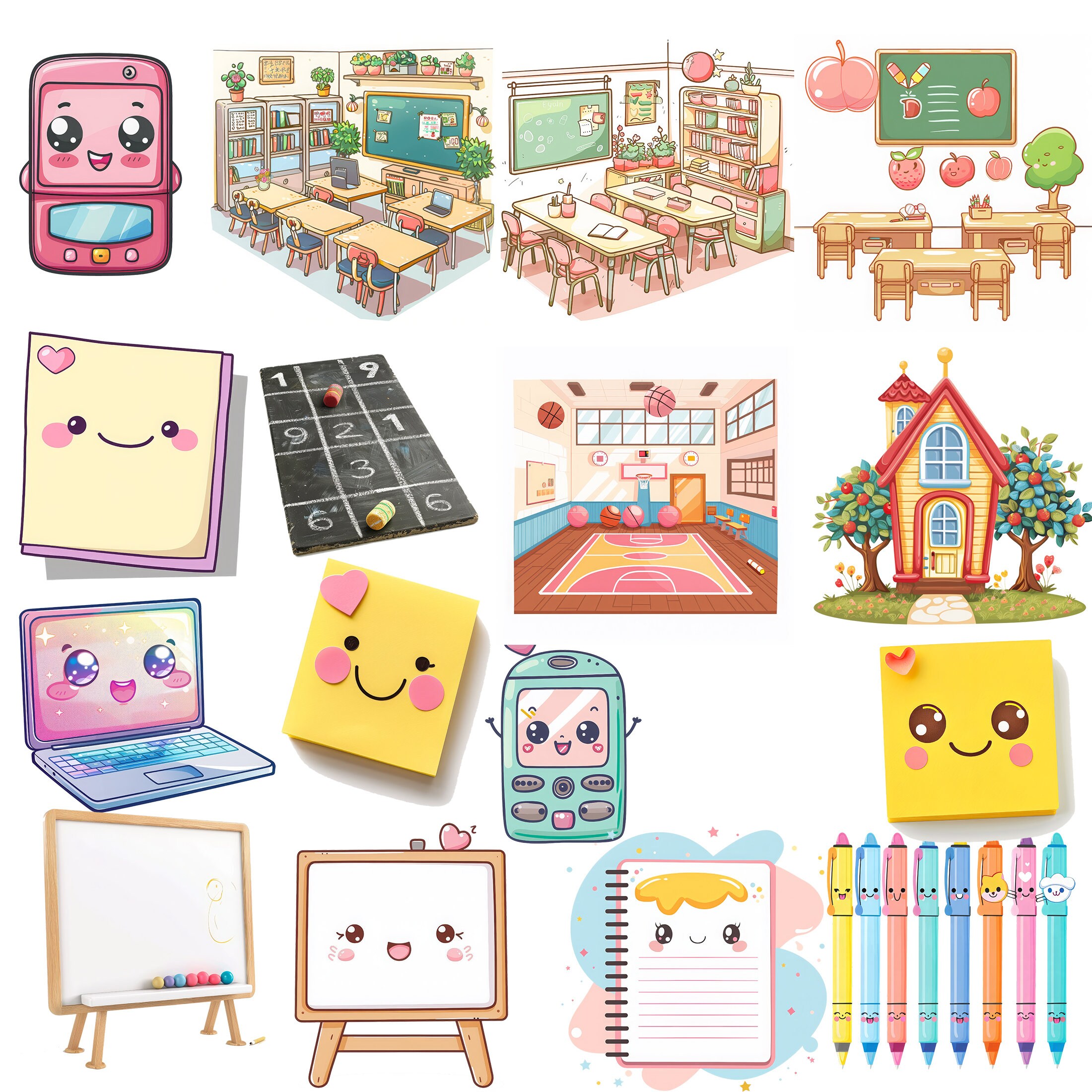 Kawaii School Clipart, Adorable Classroom Graphics, Cute Kawaii Kids ...