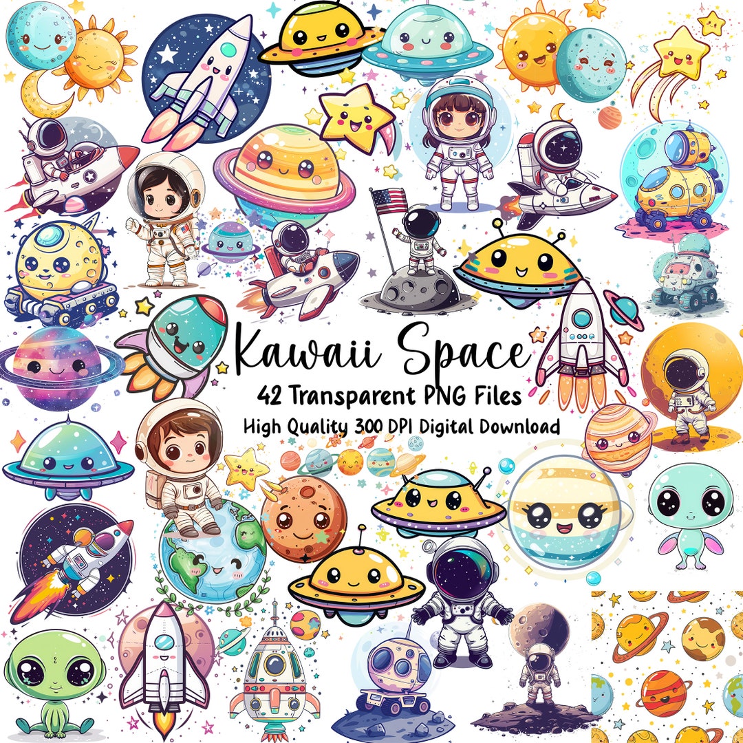 Kawaii Space Clipart Astronaut PNG Kawaii Planet Stars Sun Moon ...