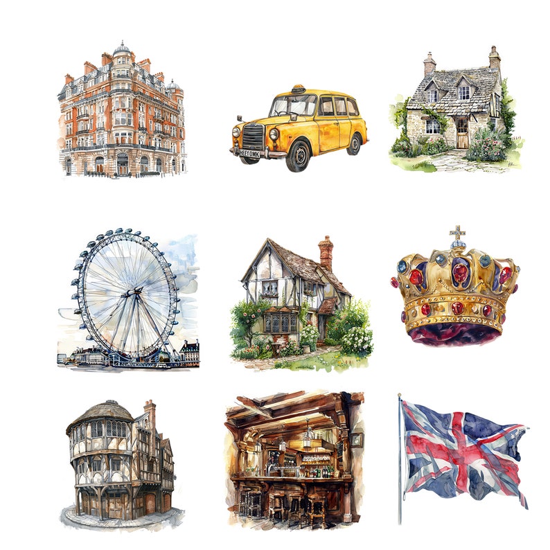 England Clipart Set - British Travel Graphics Pack, London Themed ...