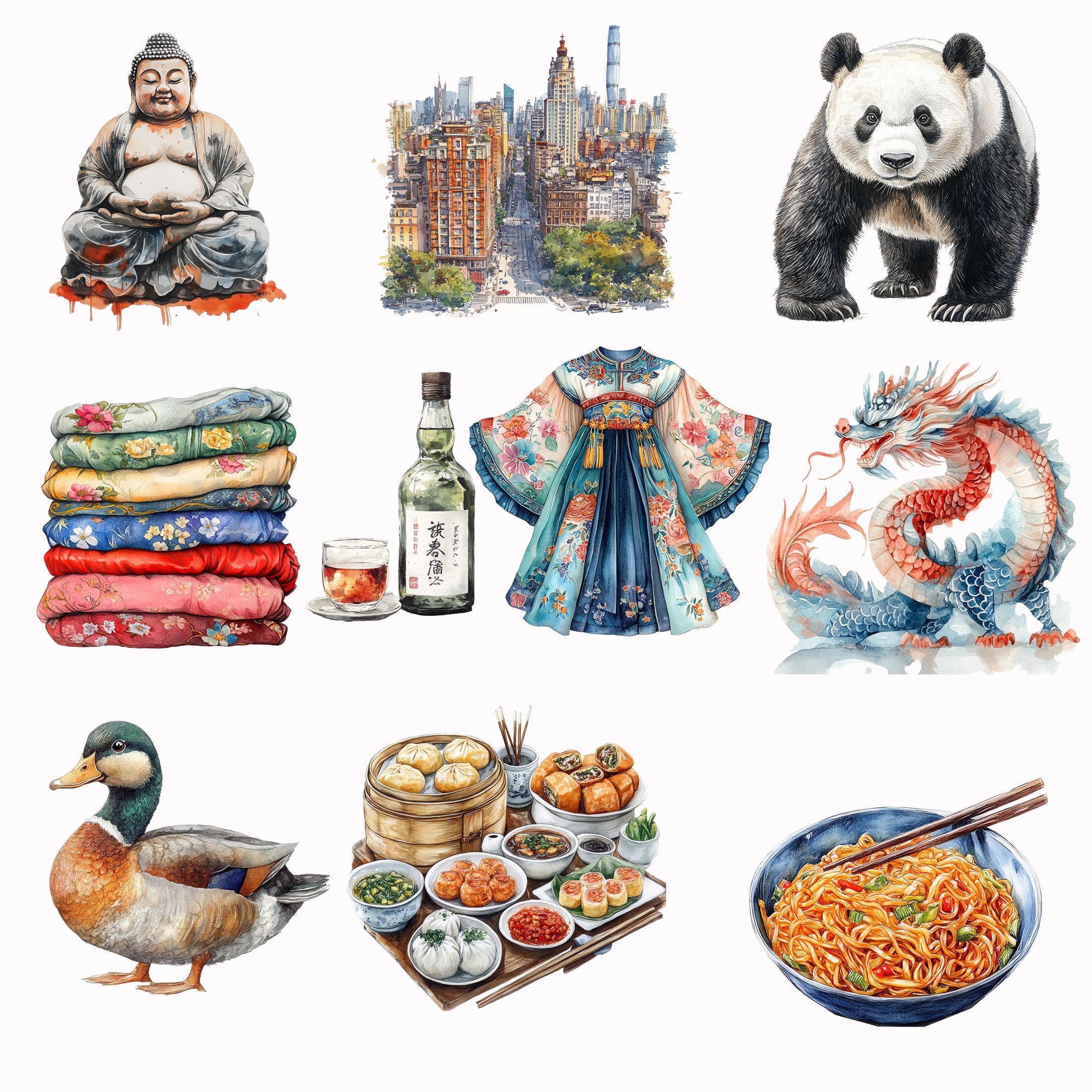 China Clipart, Travel, Chinese Culture, Landmarks, Digital Print ...