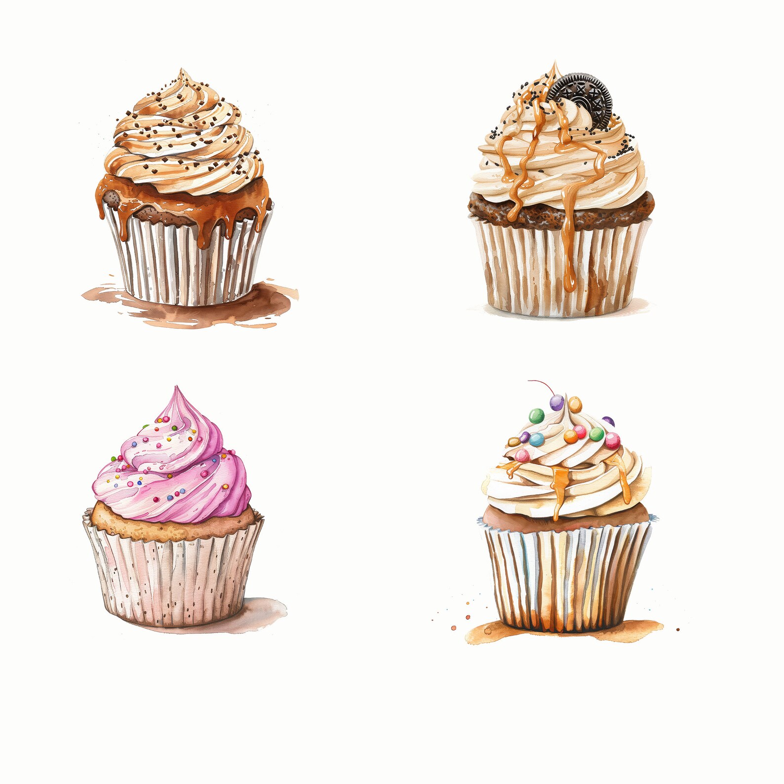 Watercolor Cupcake Clipart, Delicious Delights, PNG Files, Dessert ...