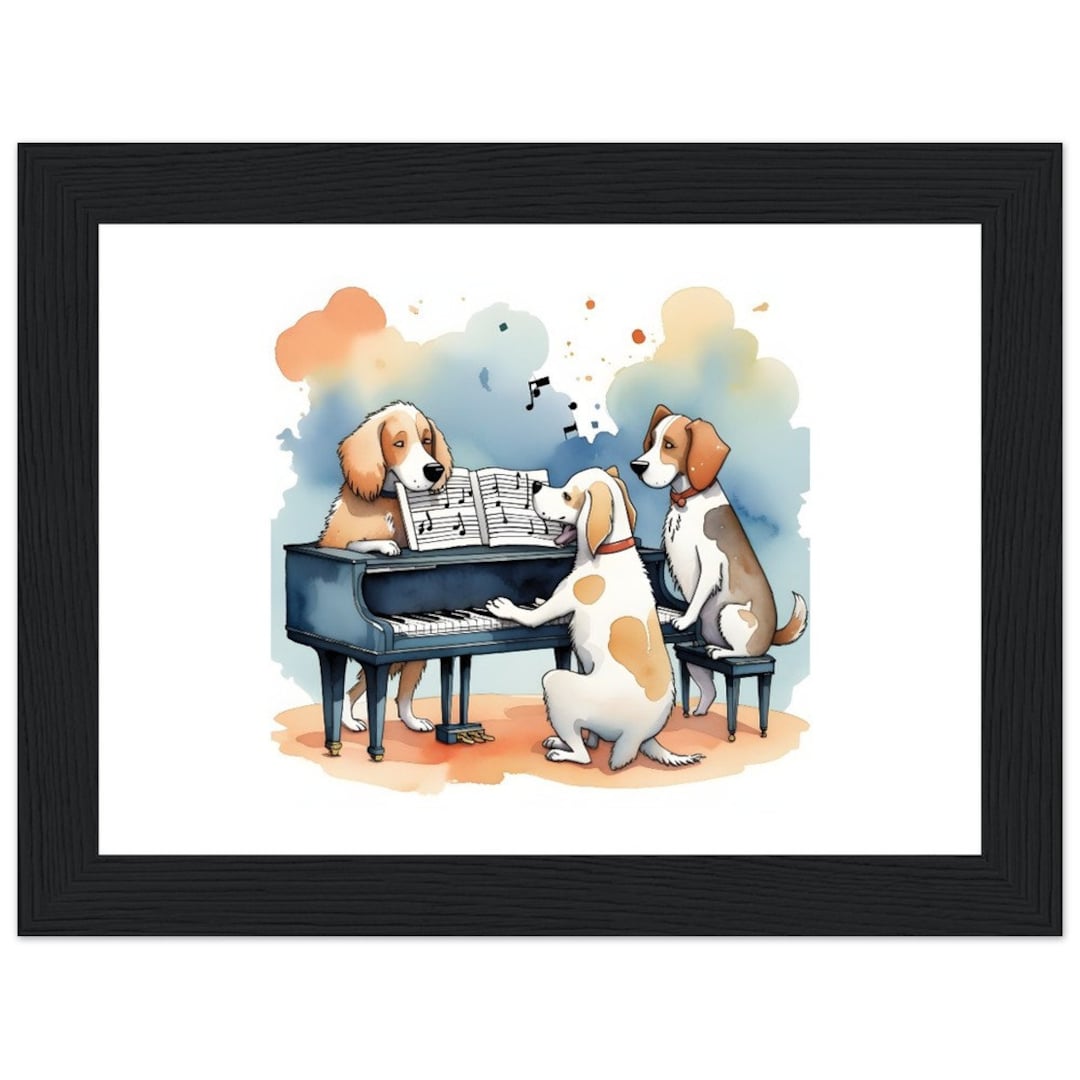 Dogs Playing the Piano, Whimsical Framed Art, Whimsical Dogs Playing ...