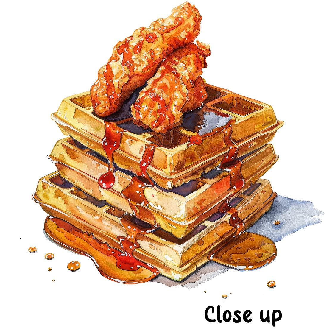Watercolor Waffle Clipart, Chicken and Waffles, Sweet Waffles, Savory ...