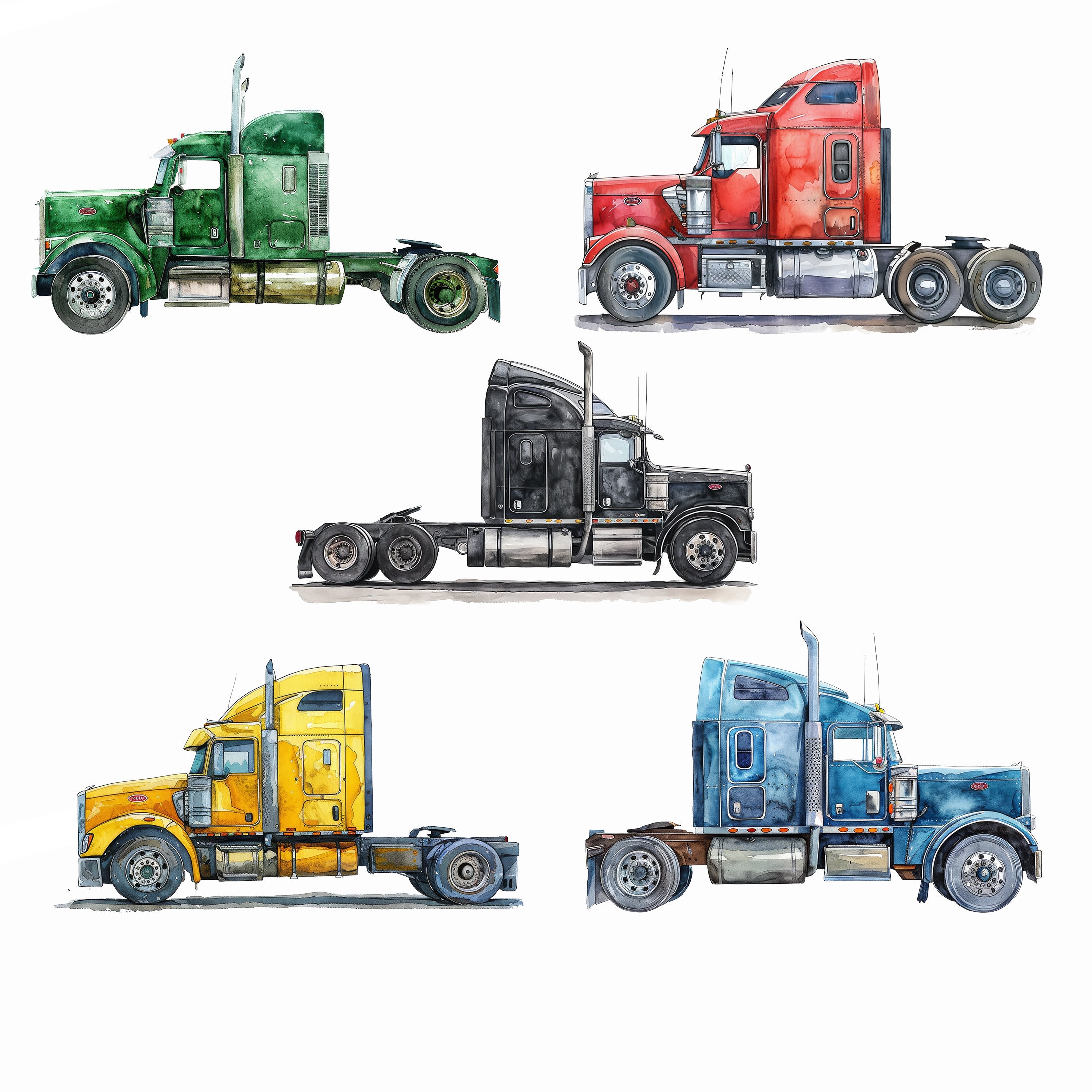 Semi-truck Clipart Bundle, Big Rig Images, 15 Trucks, Instant Download ...