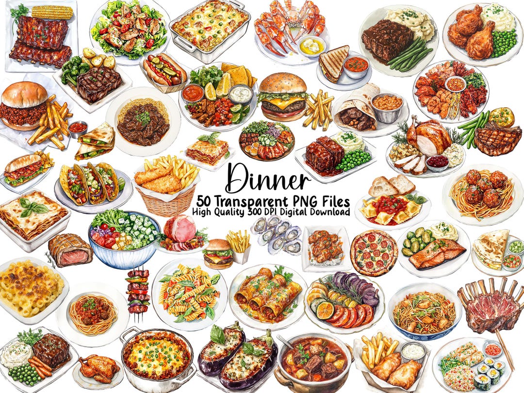 Dinner Clipart Bundle: Food PNG Images (commercial Use) - Etsy