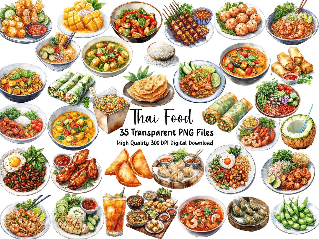 Thai Food Clipart, Watercolor Food, Menu Art, PNG Transparent, Instant ...