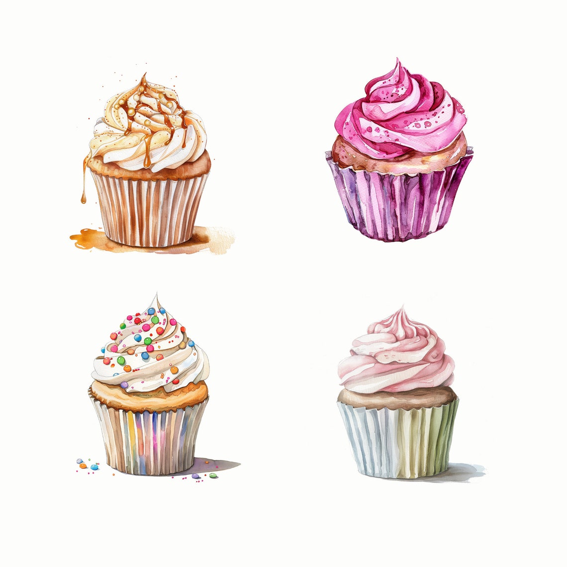 Watercolor Cupcake Clipart, Delicious Delights, PNG Files, Dessert ...