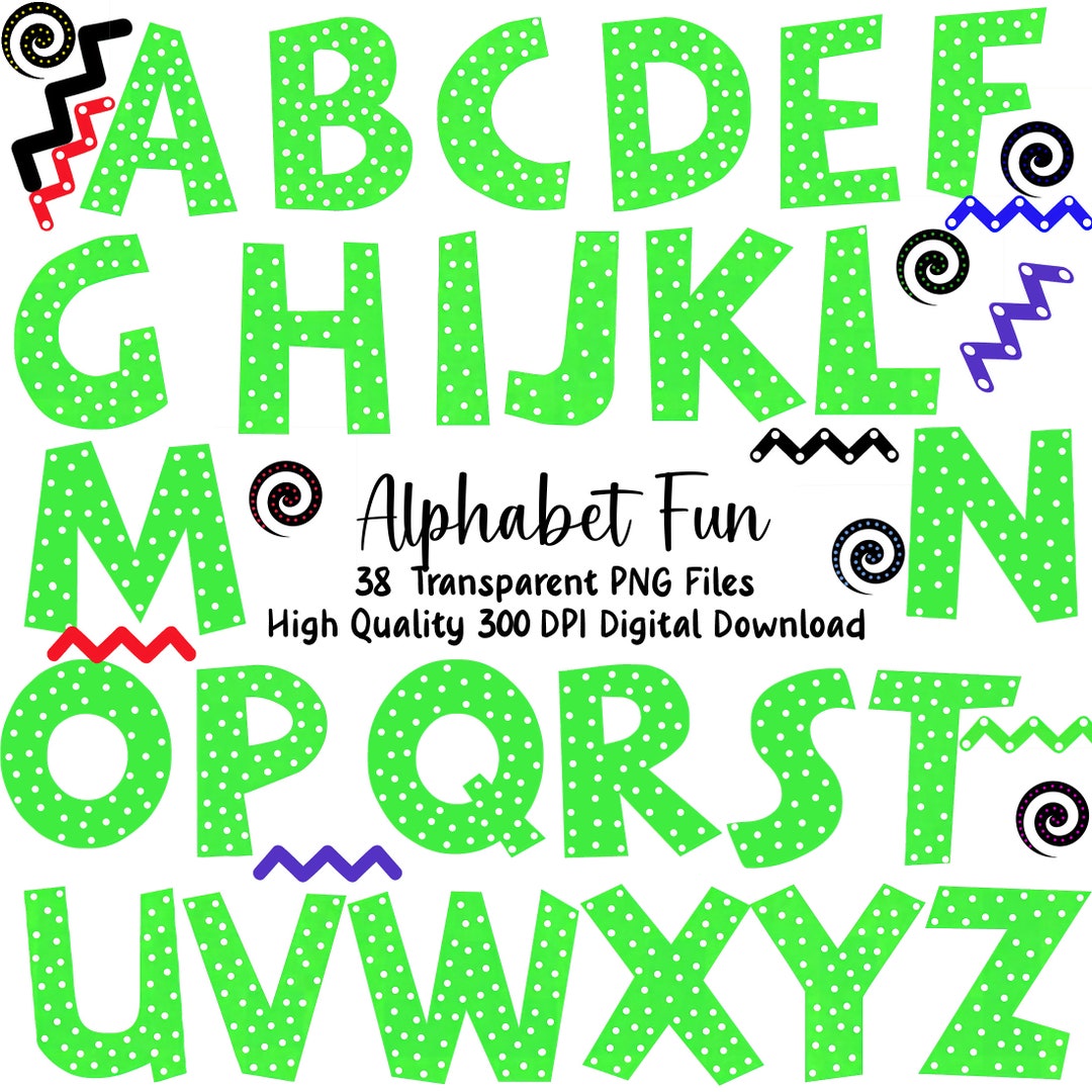 Polka Dot Alphabet Letters PNG: Green & White Clipart (digital Download ...