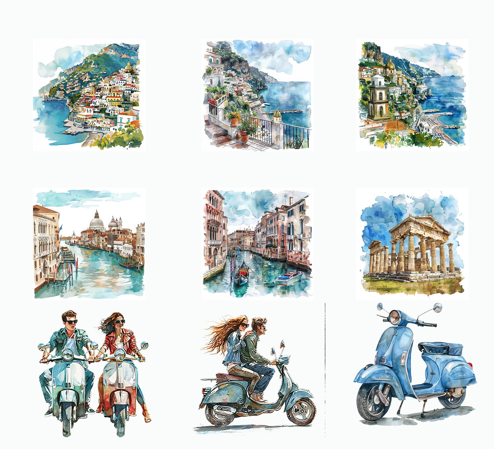 Beautiful Italy, Watercolor Summer Clipart, Travel, Italian Sceneries ...