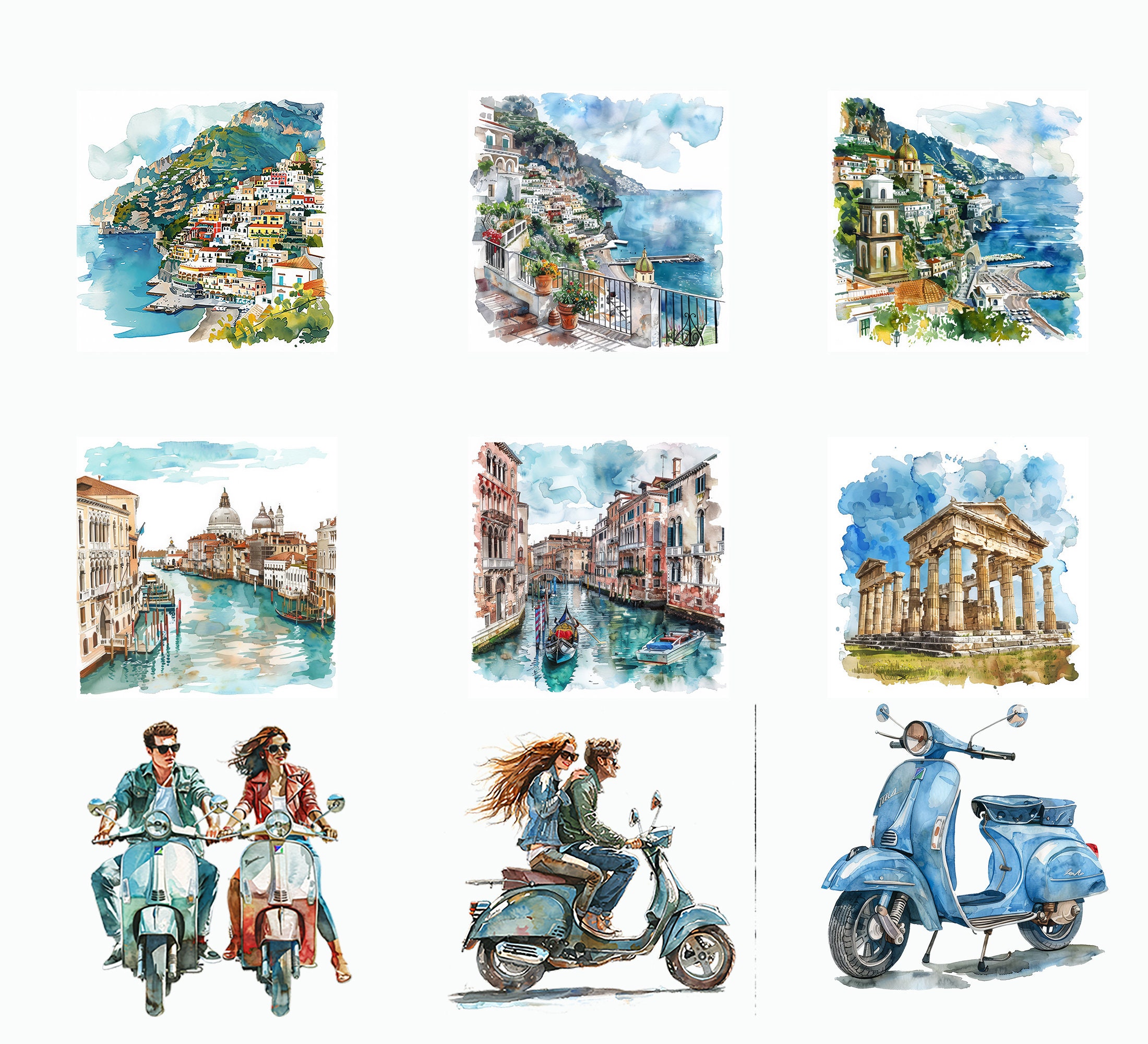 Beautiful Italy, Watercolor Summer Clipart, Travel, Italian Sceneries ...