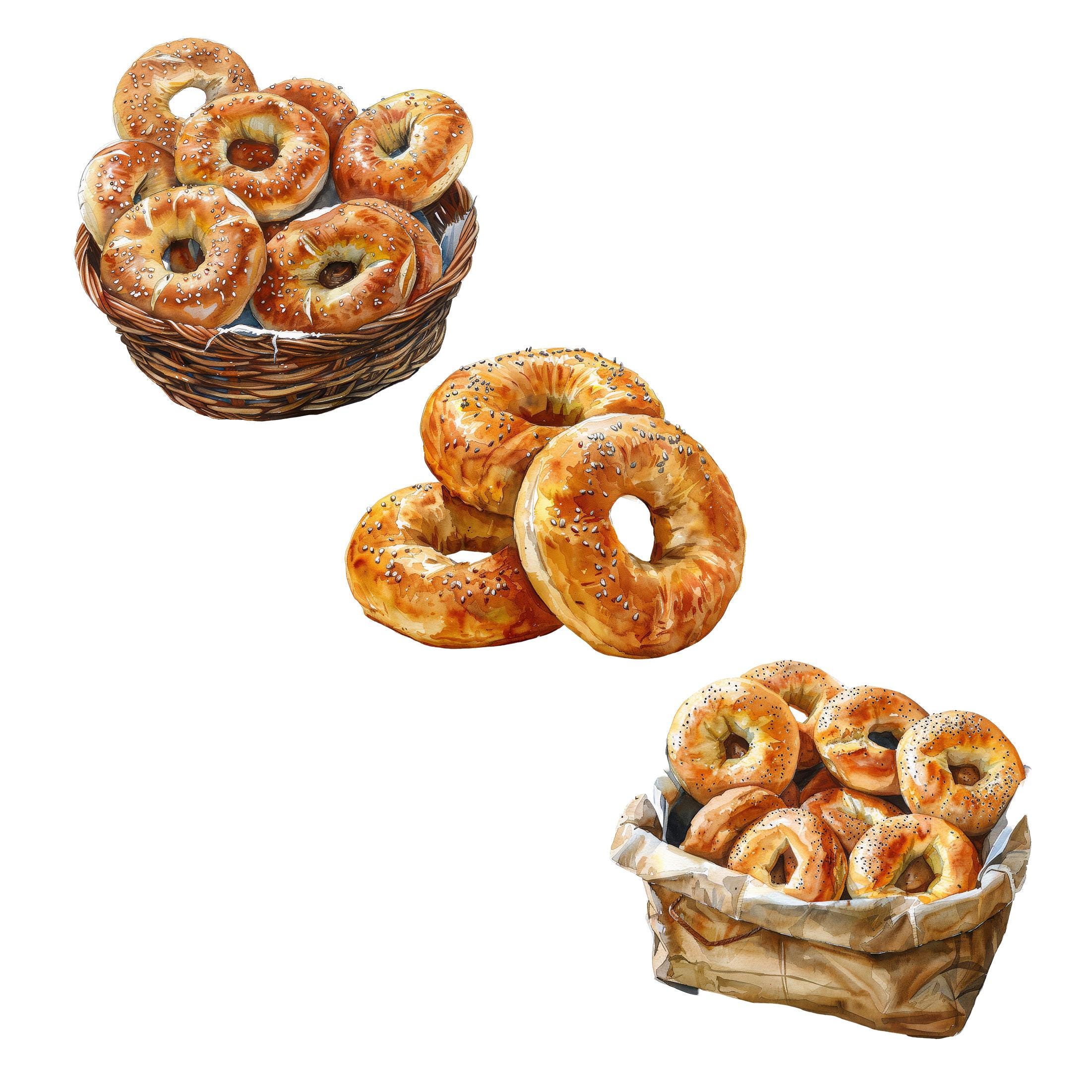 Watercolor Bagel Clipart, Bread Images, Junk Journals, Invitations ...