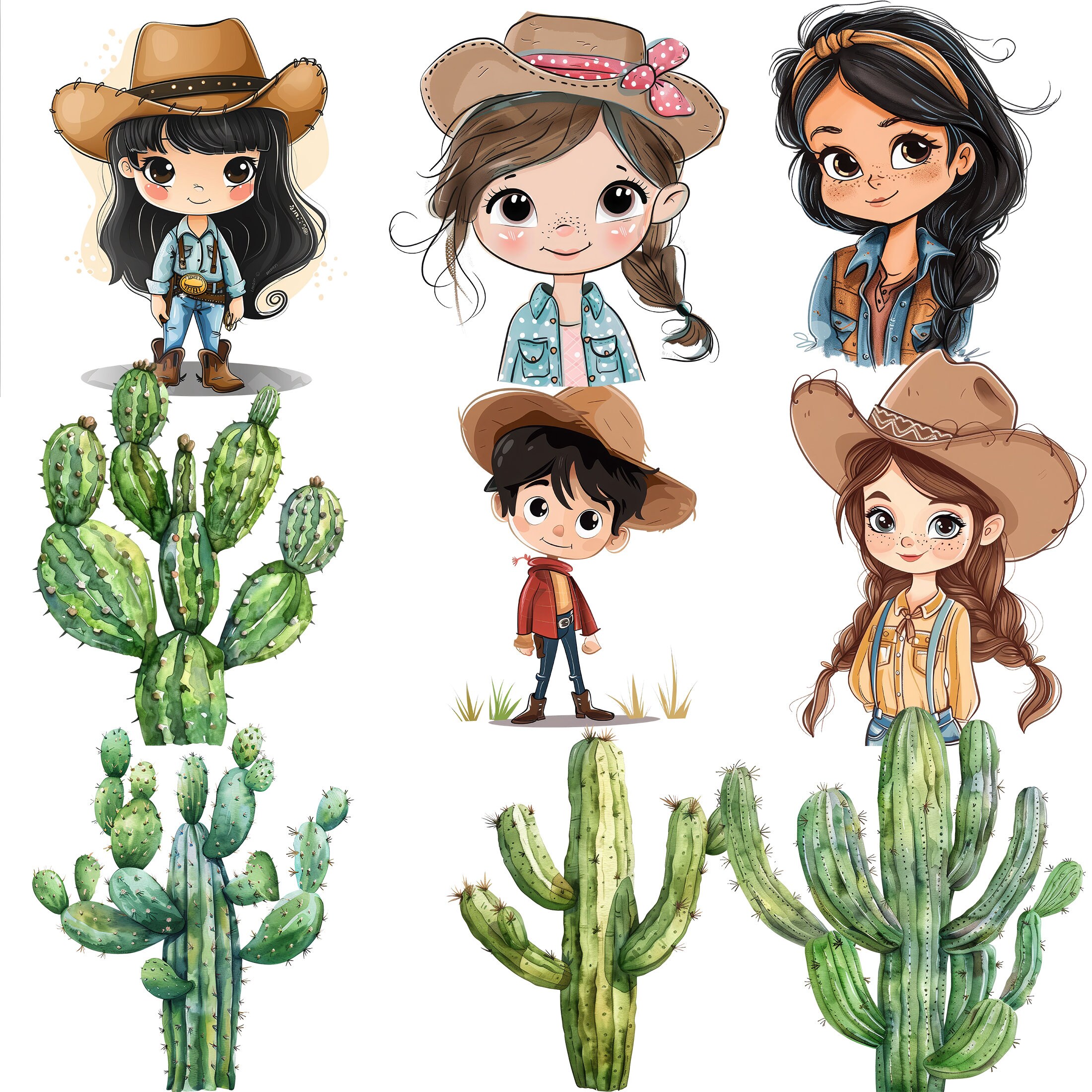 Cowgirls and Cowboys Clipart Bundle, Cute Cowboys, Cute Cowgirls ...