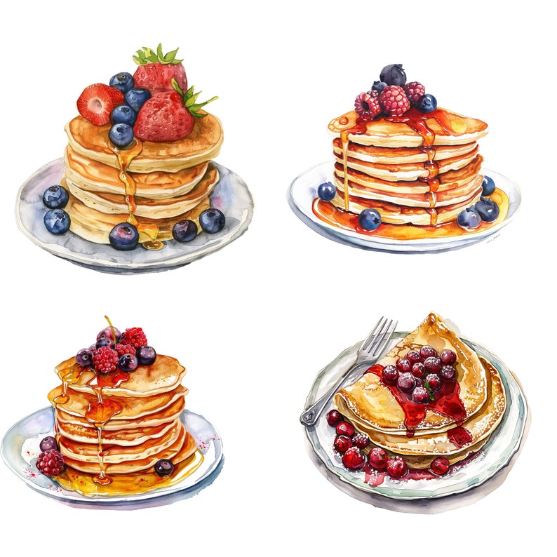 Watercolor Pancake Clipart Bundle: Breakfast PNG (commercial Use) - Etsy