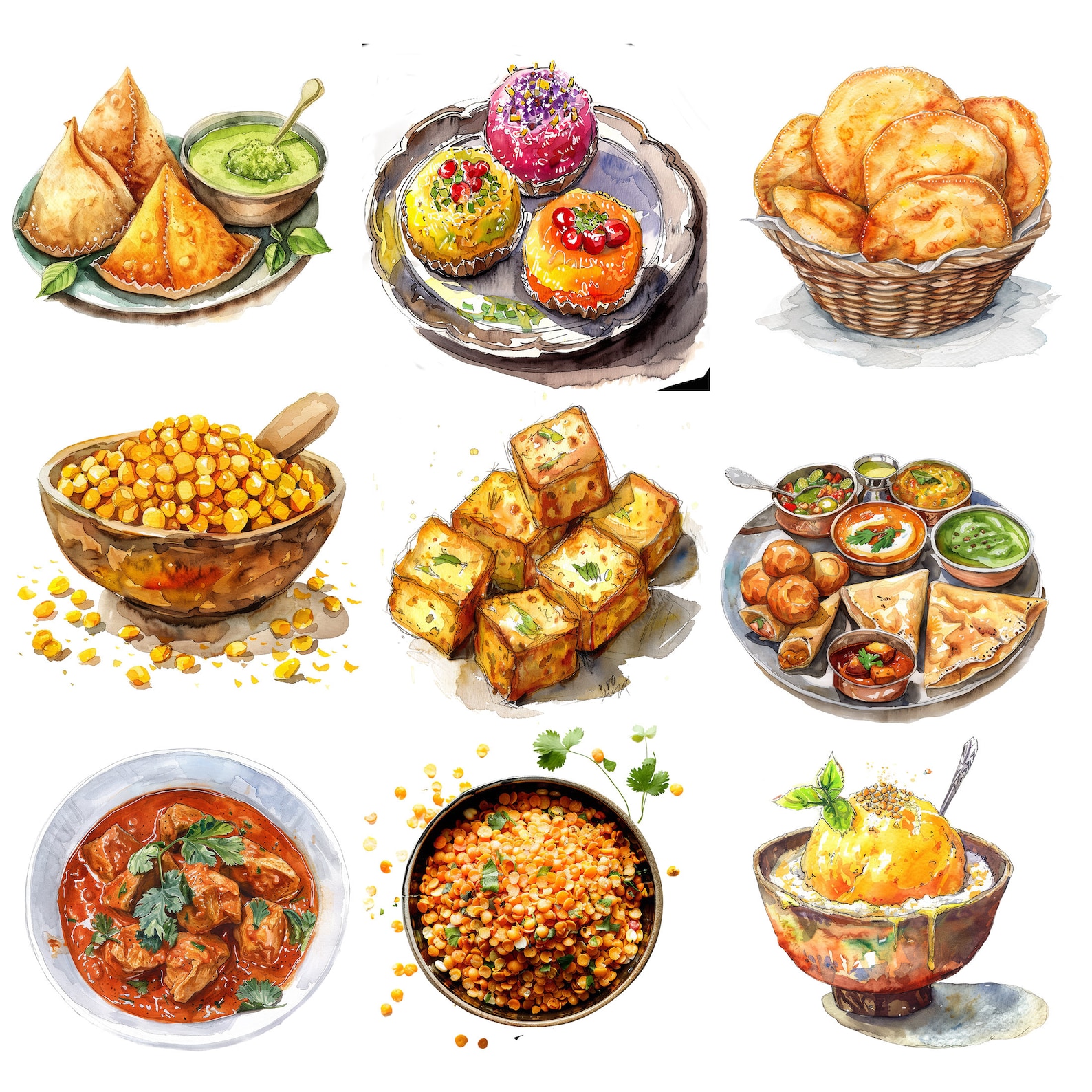 Watercolor Indian Food Clipart, Food Menu Art, PNG Transparent, Instant ...