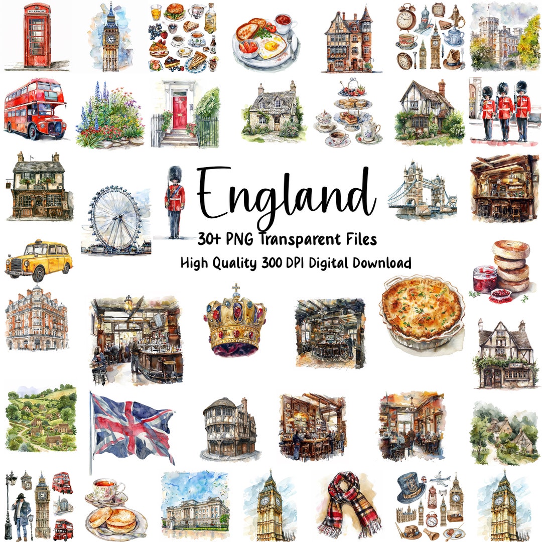 England Clipart Set - British Travel Graphics Pack, London Themed ...