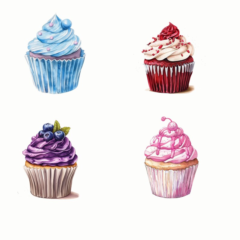 Watercolor Cupcake Clipart, Delicious Delights, PNG Files, Dessert ...