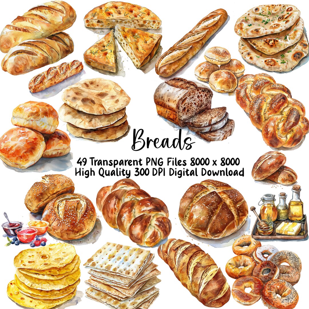 Watercolor Bread Clipart, Artesian Bread Clipart Bundle, Bakery Clipart ...