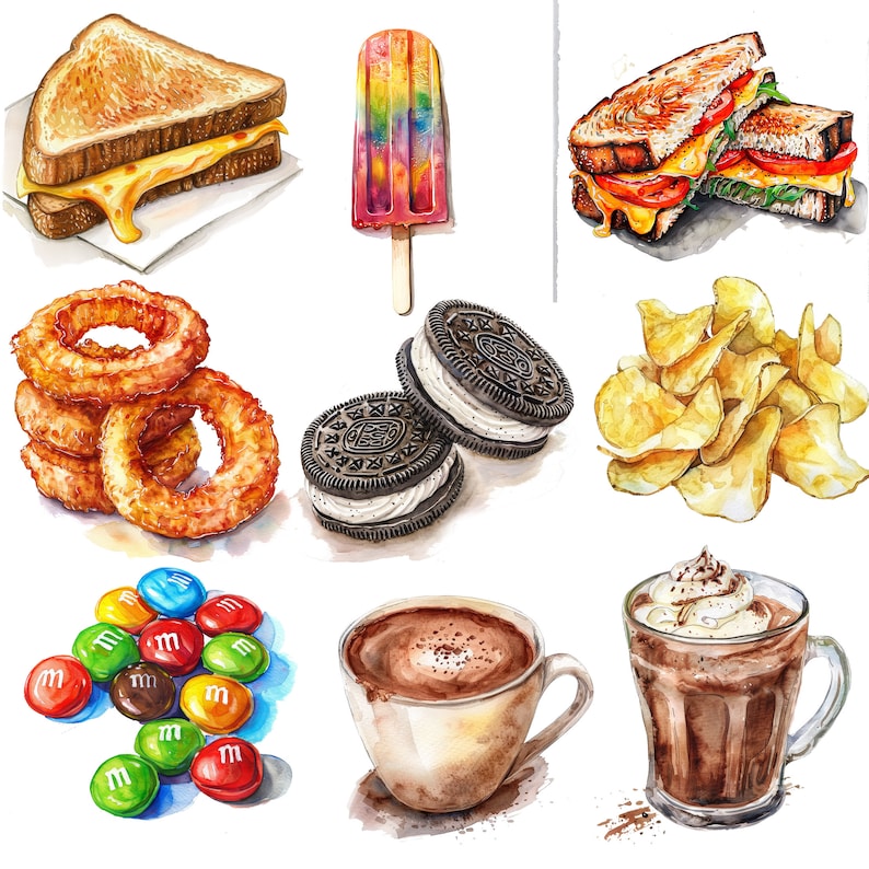 Snack Clipart, Watercolor Menu Clipart, Dessert Images, Planner ...