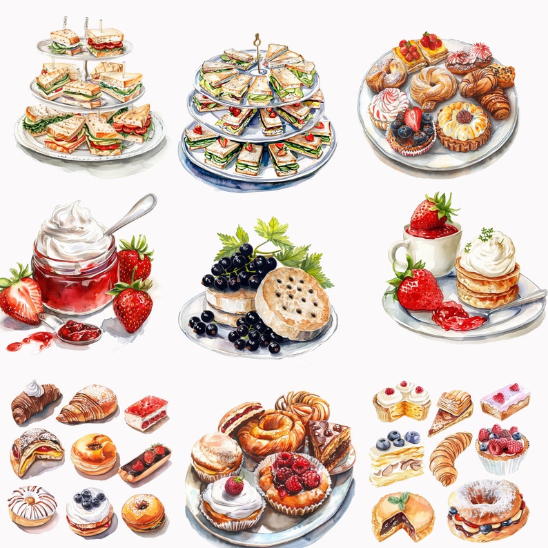 Watercolor British Food Clipart, Food Menu Art, England, Scottish ...