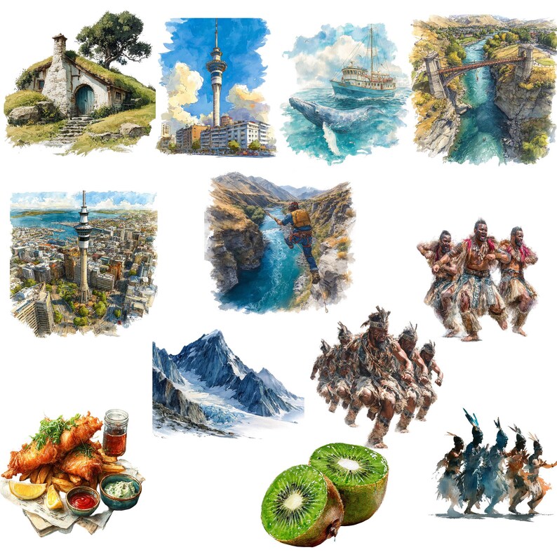 New Zealand Clipart: Kiwi, Maori, Landmarks, Food (digital Download ...