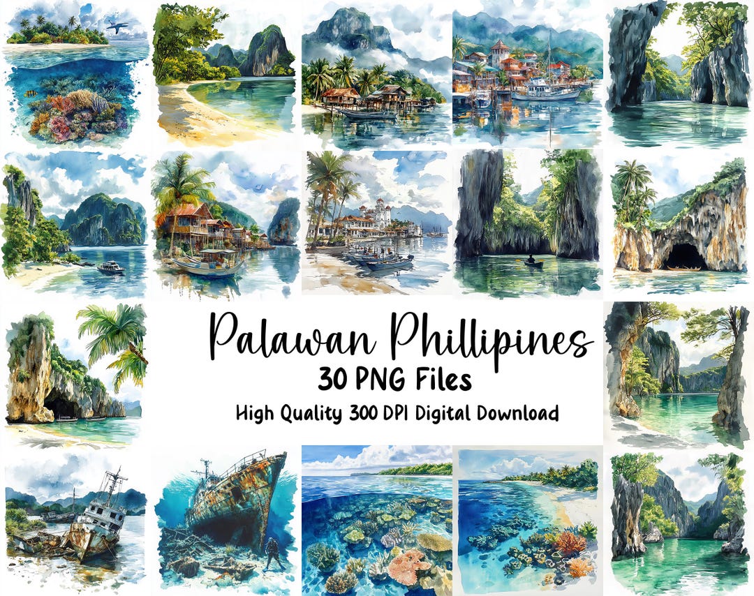 Palawan Philippines Clipart: Tropical Island PNG Graphics (digital ...