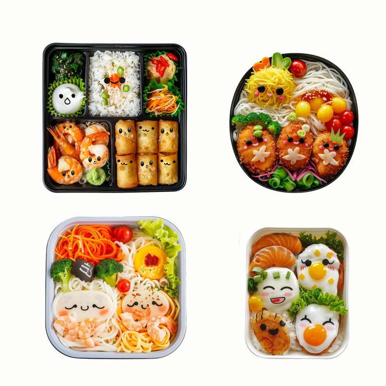 Kawaii Bento Boxes Clipart, Cute Asian Food Clipart, Japanese Clipart ...