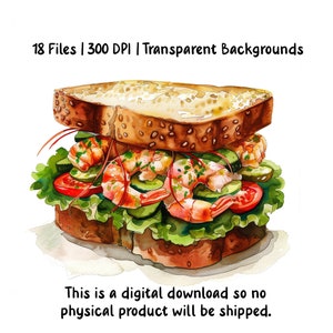 Watercolor Sandwich Clipart Bundle: Food Illustrations (digital ...
