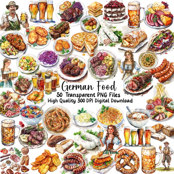 Watercolor German Food Clipart, Food Menu Art, Ethnic Cuisine, Germany ...