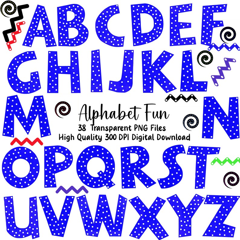 Polka Dot Alphabet Clipart: Doodle Font, Commercial Use (PNG Digital ...
