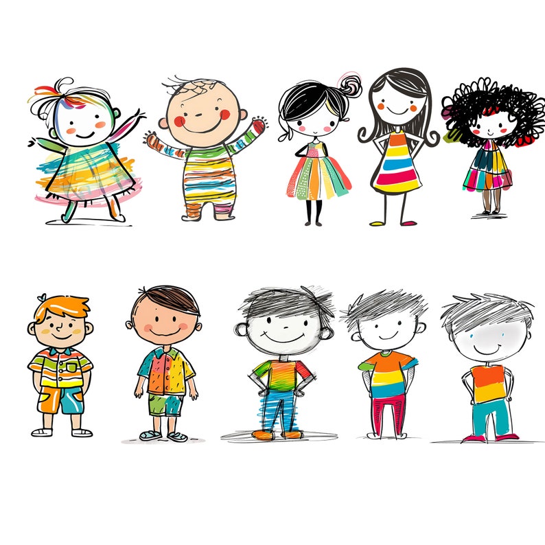 Whimsical Chibi Kids Clipart Set Boys and Girls Bundle, Instant ...