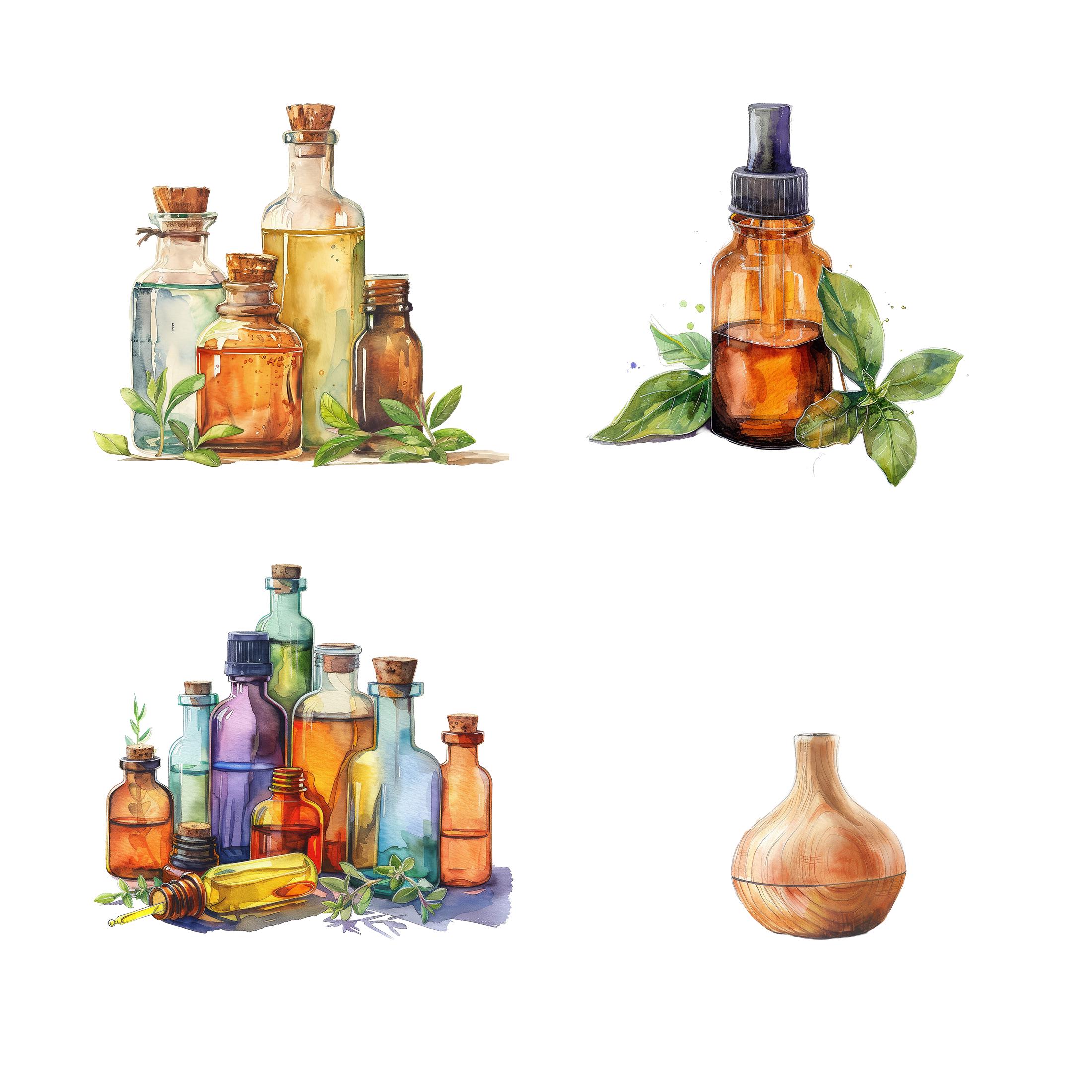Watercolor Essential Oils Clipart: Aromatherapy PNG Images (digital ...