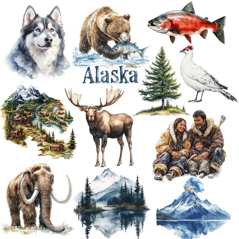 Alaska Clipart Set: Wildlife, Indigenous People, Educational Art ...