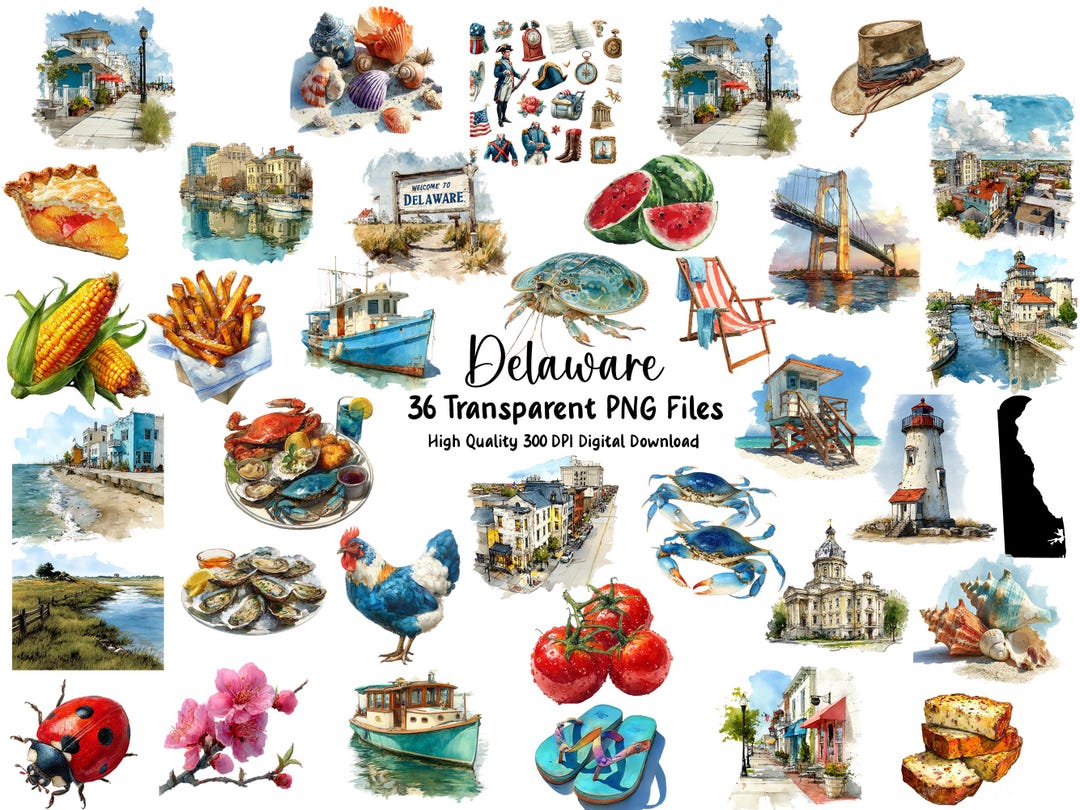 Delaware Clipart Bundle | State Landmarks, Beaches and Symbols PNG ...