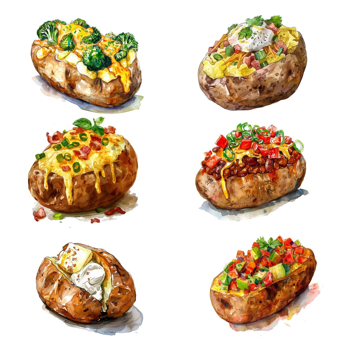 Watercolor Baked Potato Clipart, Instant Download, PNG Files ...