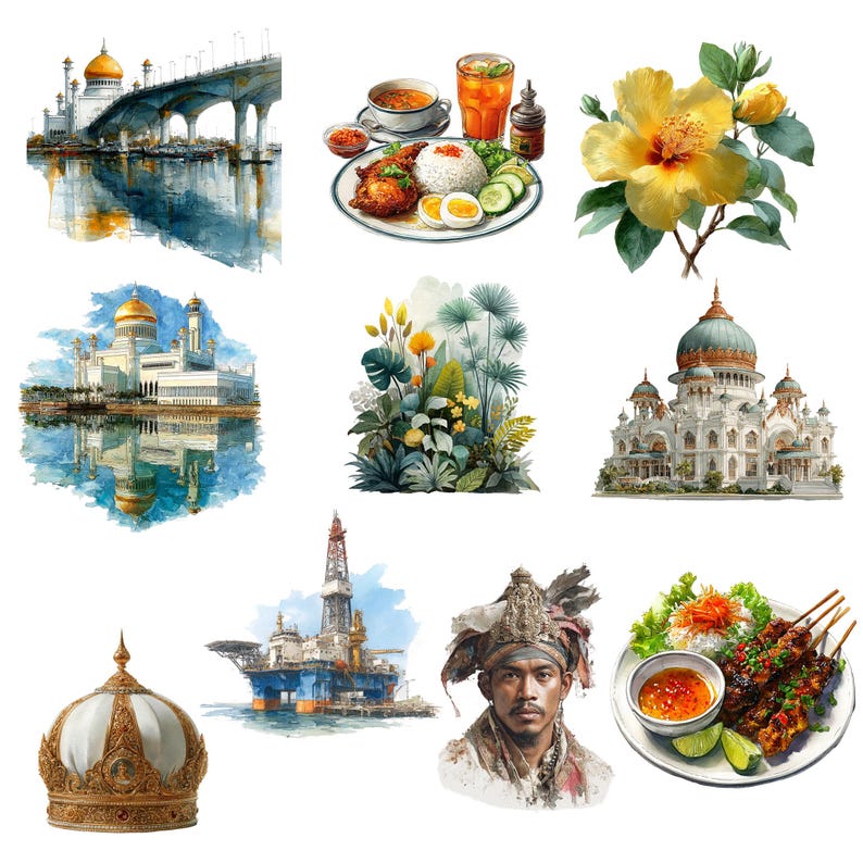 Brunei Clipart Set | Brunei Landmarks, Culture, Food & Traditional Clothing | Asian Country - Etsy