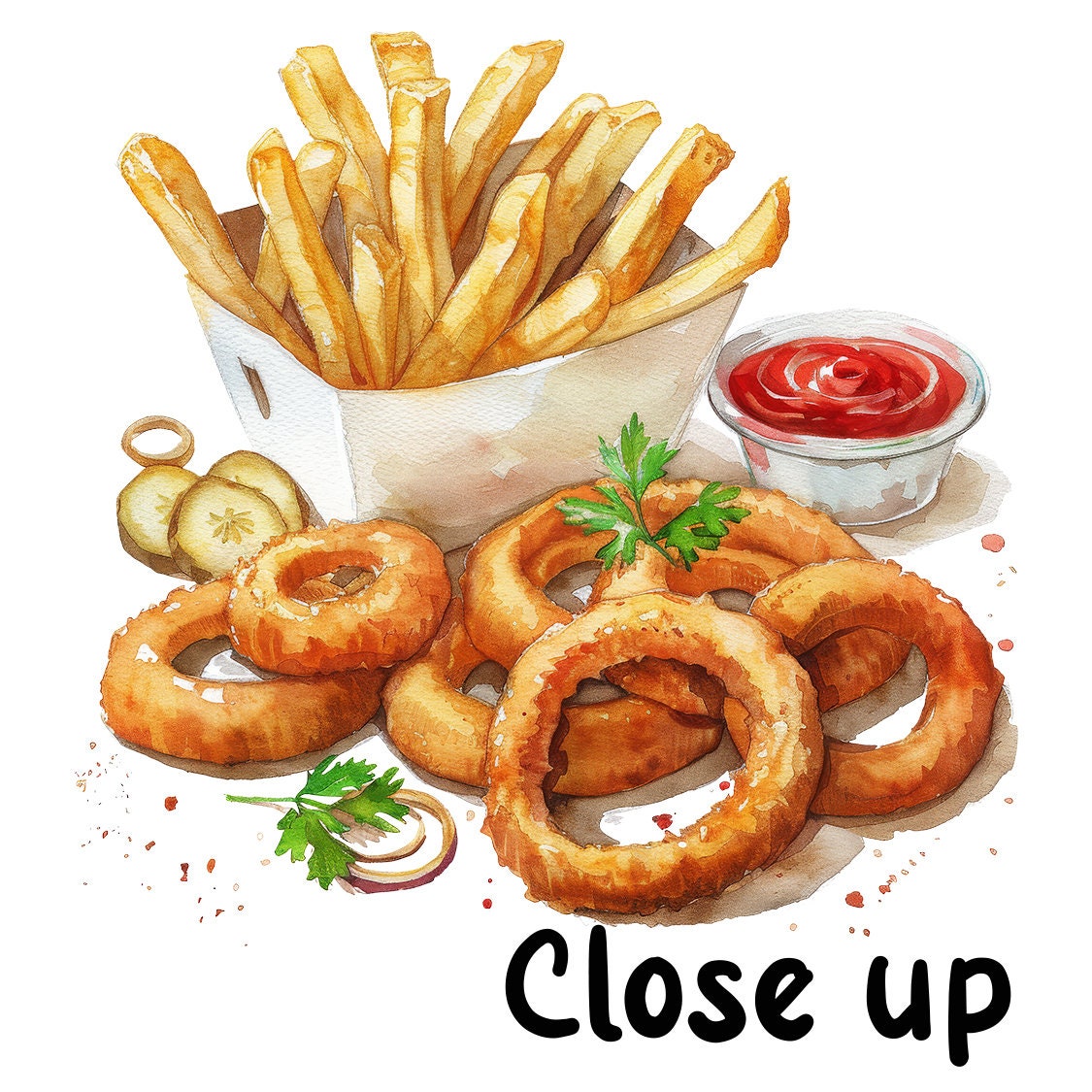 Fried Food Clipart Bundle, Watercolor Menu Clipart, Planner Printable ...